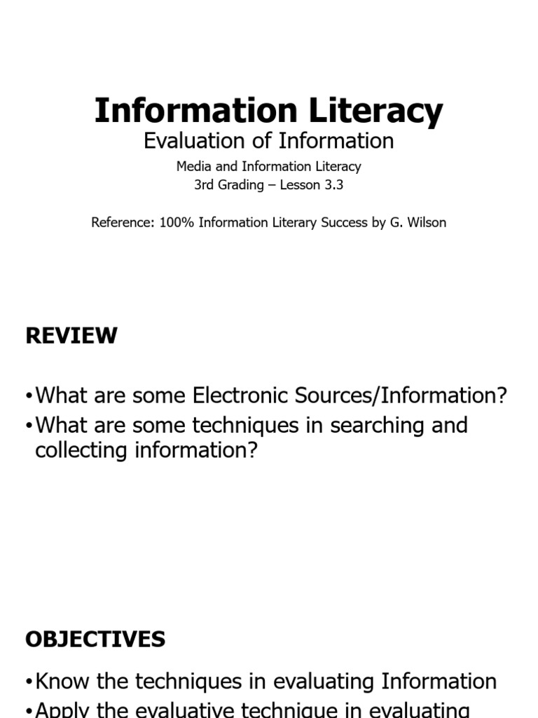 Evaluating Information Literacy Techniques | PDF | Academic Journal ...