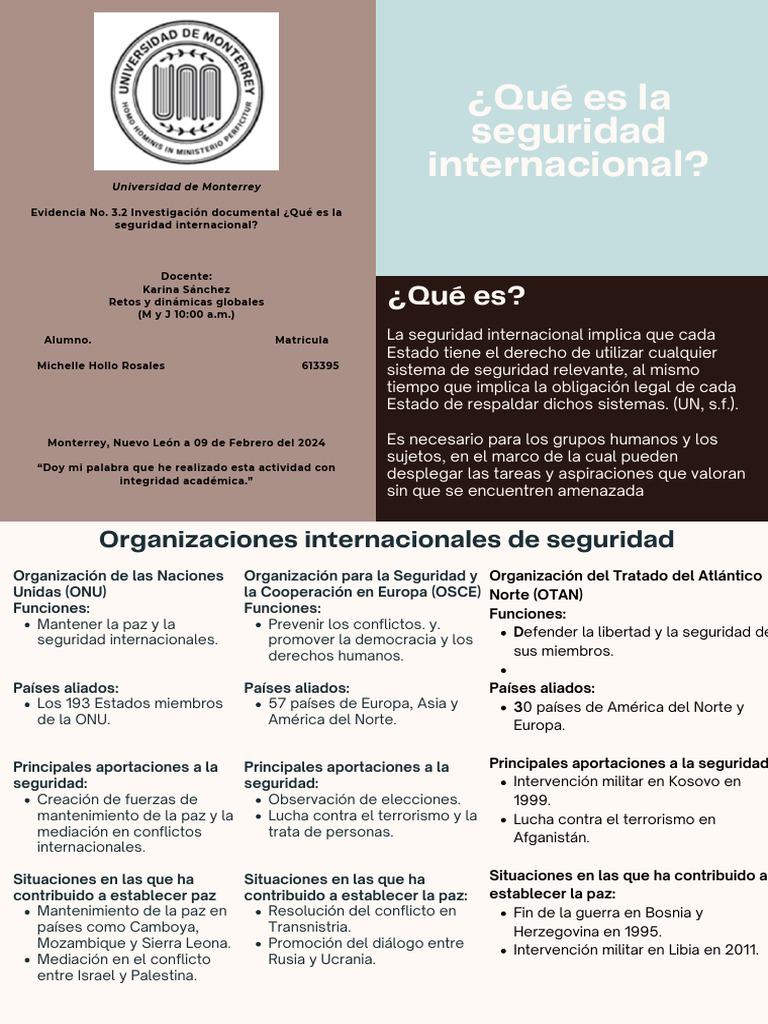 Evidencia No. 3.2 Investigación Documental ¿Qué Es La Seguridad Internacional | PDF | Naciones ...
