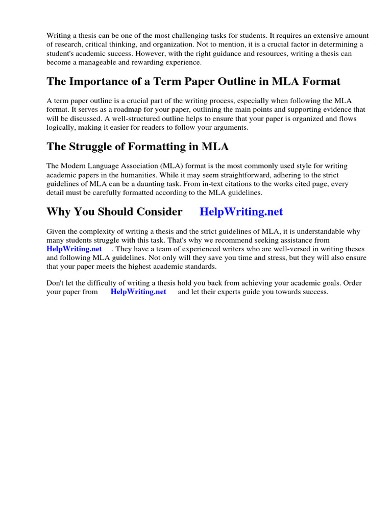 Term Paper Outline Mla Format | PDF | Essays | Citation