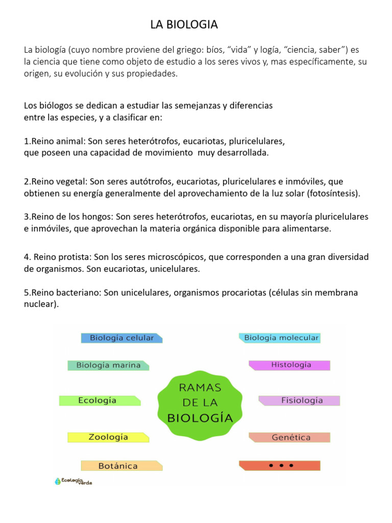 Introducción a la Biología y sus Ramas | PDF | Biología Celular ...