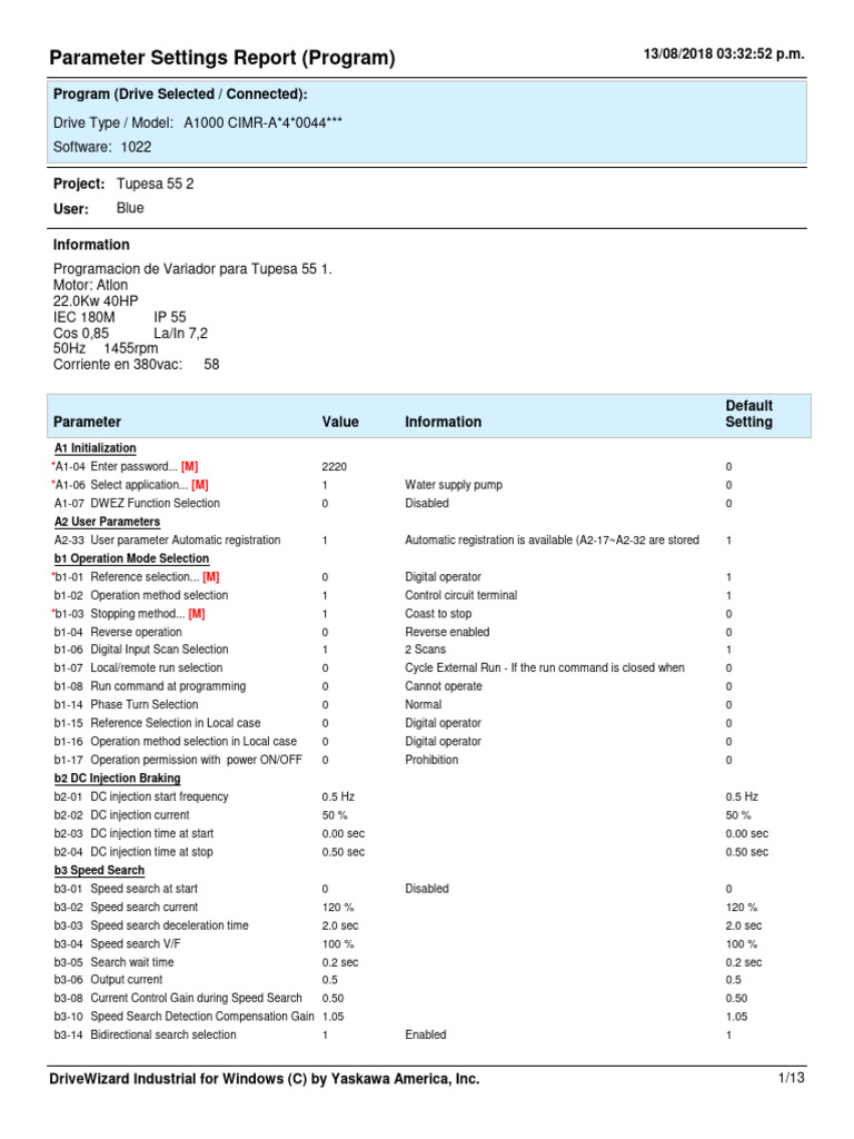 Parametros Tupesa 55 1 | PDF | Parameter (Computer Programming) | Feedback