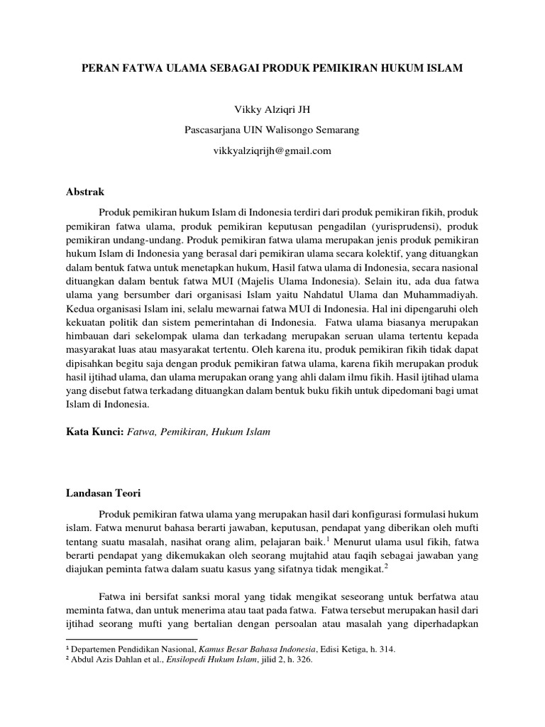 Peran Fatwa Ulama dalam Hukum Islam | PDF