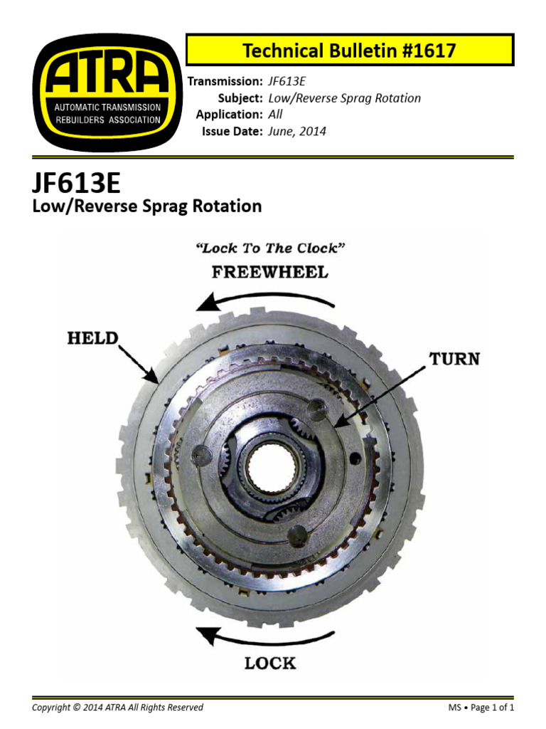 Technical Bulletin #1617: Low/Reverse Sprag Rotation | PDF | Motor ...