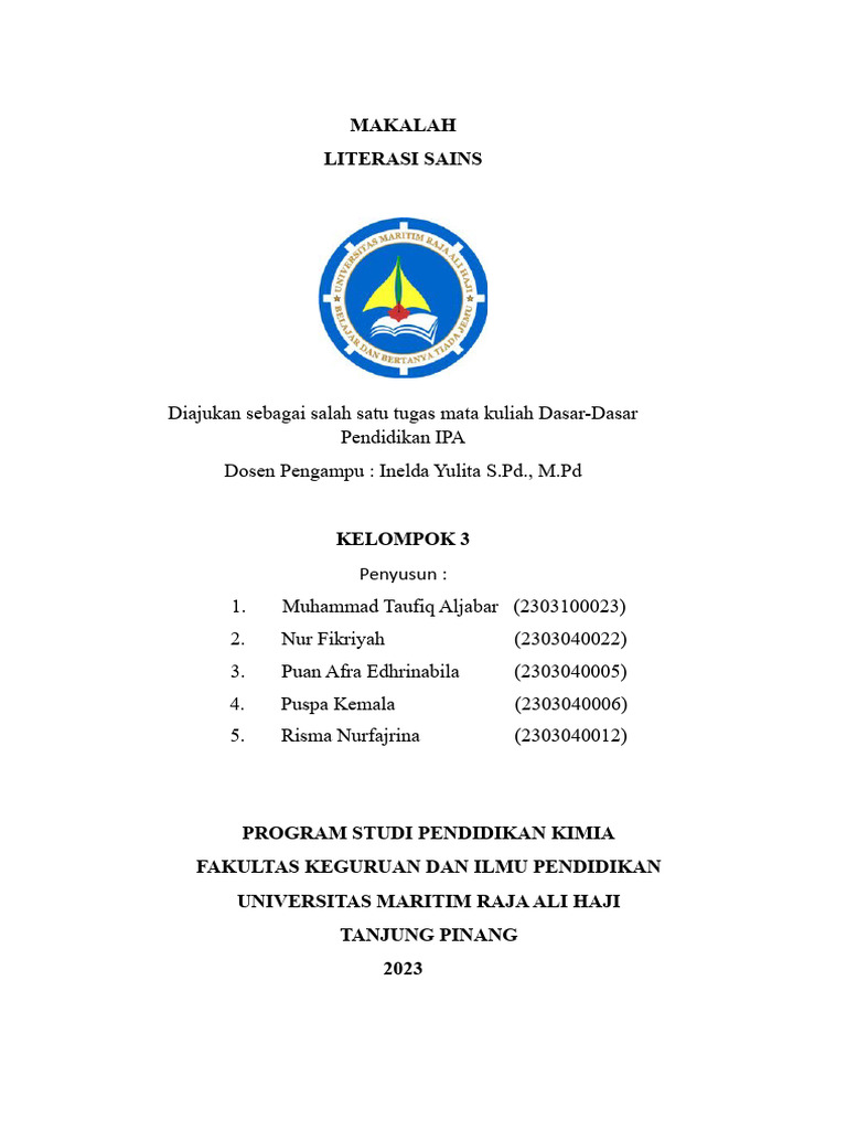 Makalah Literasi Sains Kelompok 3 | PDF | Seni & Disiplin Bahasa | Sains & Matematika