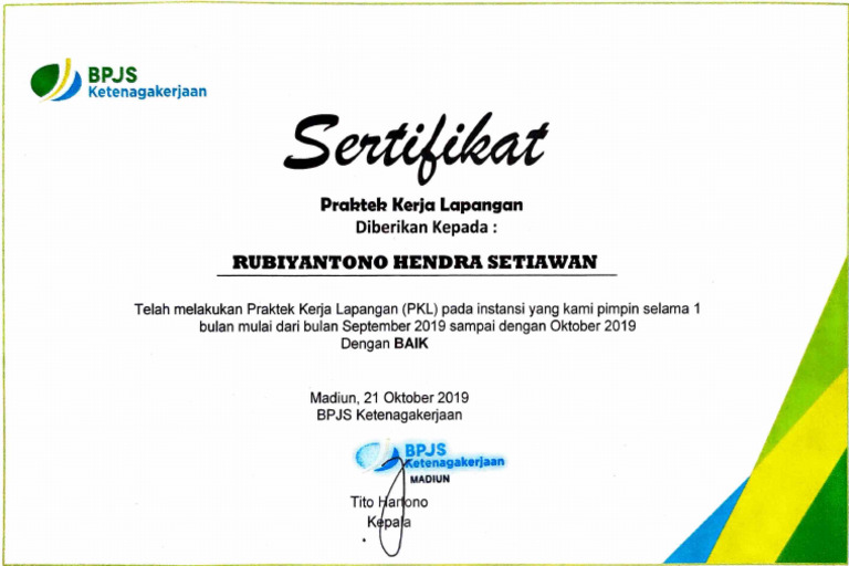Sertifikat Magang Bpjs | PDF