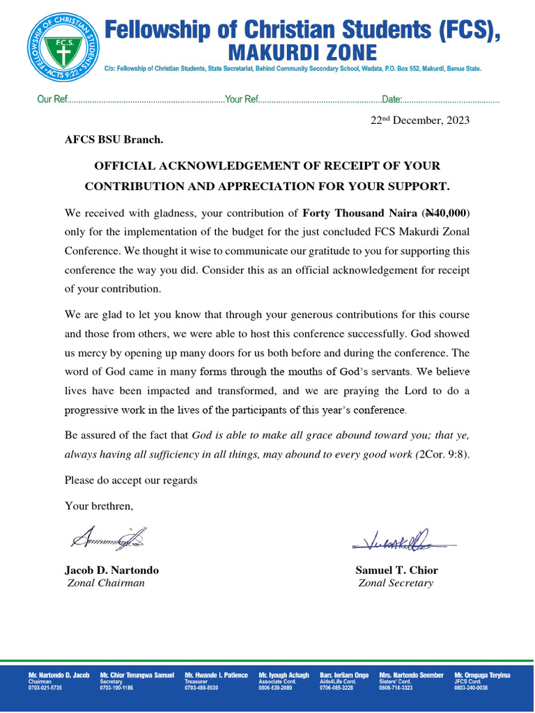 Acknowledgment of Contribution for FCS Conference | PDF | Career & Growth