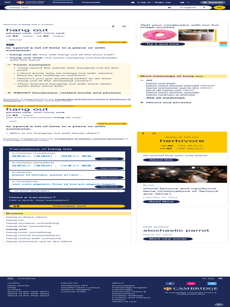 HANG OUT English meaning - Cambridge Dictionary | PDF | English ...