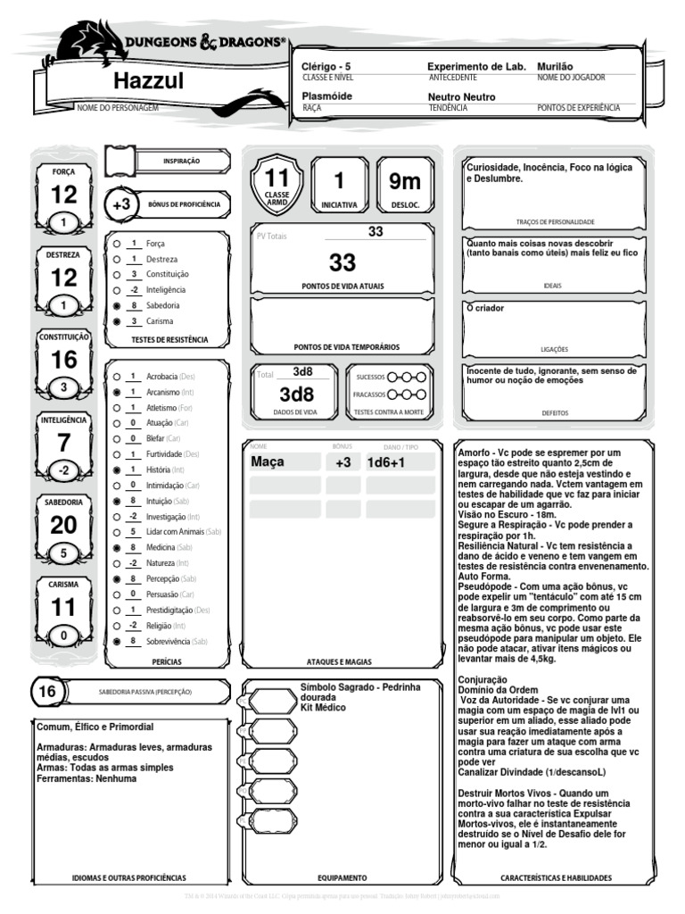Ficha DD 5e Hazzul - lvl5 | PDF
