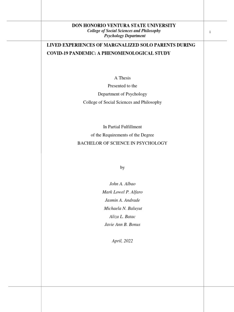 Lived Experiences of Marginalized Solo Parents | PDF | Psychological ...