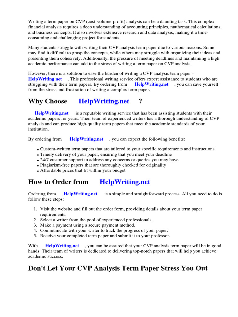 CVP Analysis Term Paper Assistance | PDF | Business Economics