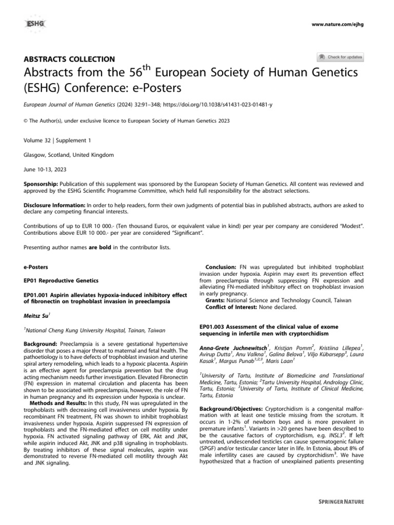 Abstracts From The 56 European Society of Human Genetics (ESHG ...