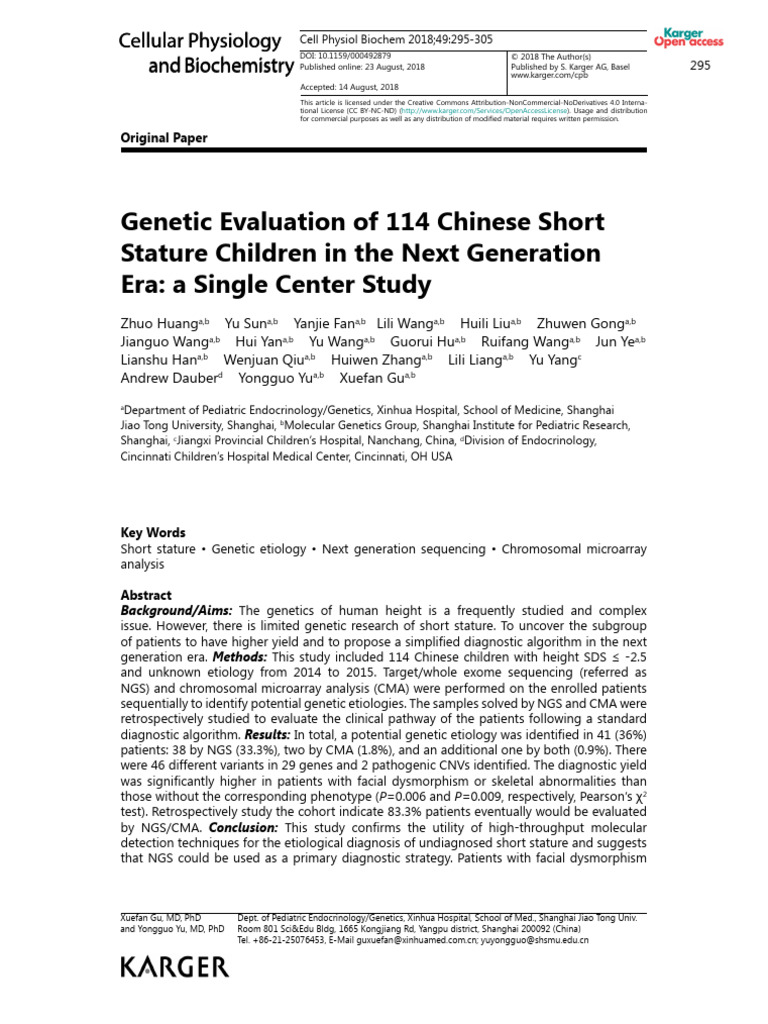 Genetic Evaluation of 114 Chinese Short Stature CH | PDF | Dna Sequencing | Genetic Disorder