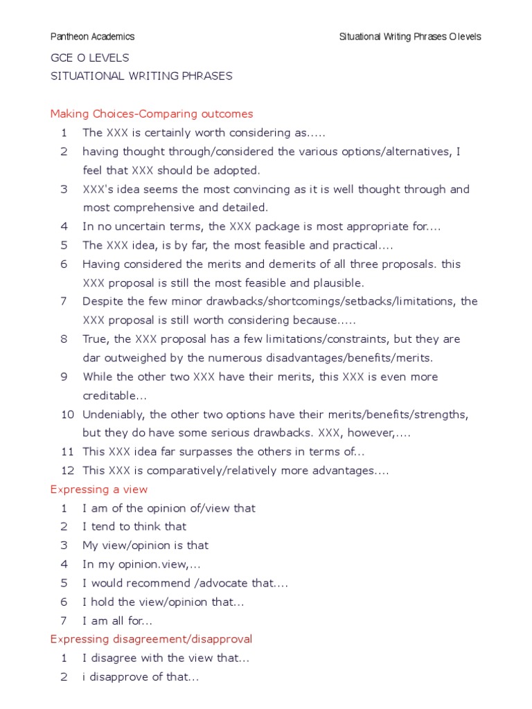 Situational Writing Phrases | PDF