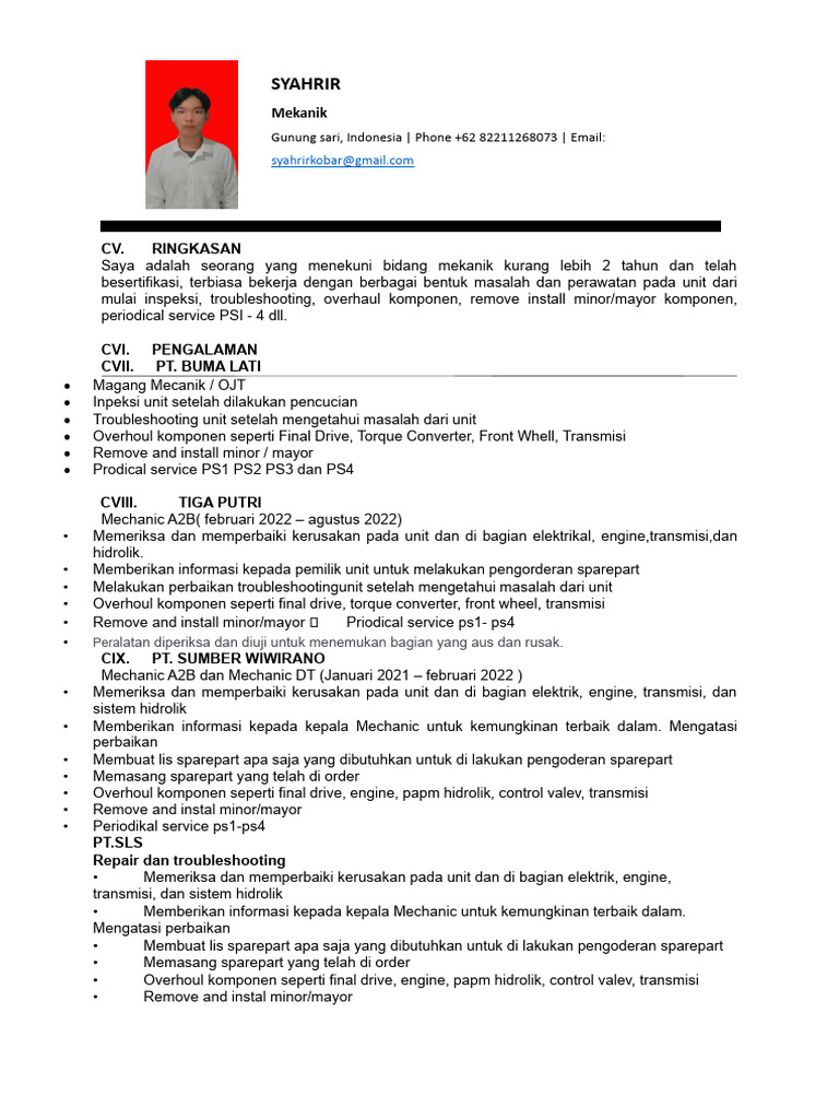 CV Syahrir | PDF | Bisnis | Teknologi & Rekayasa