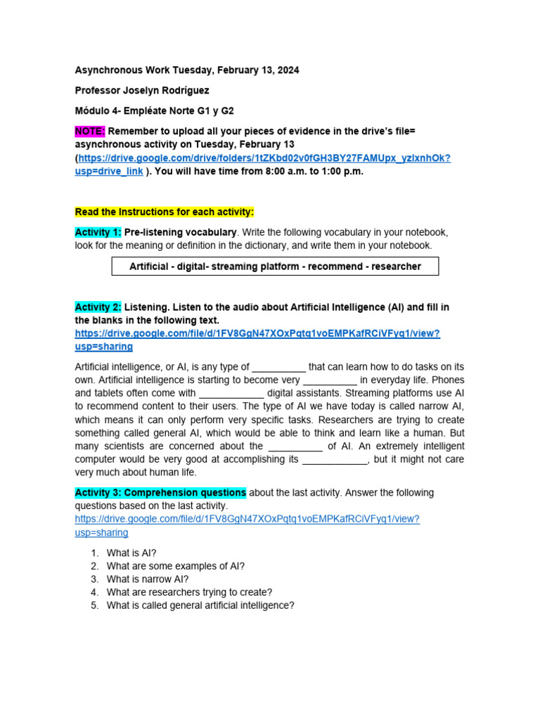 Asynchronous Work Feb 13, 2024 | PDF | Artificial Intelligence ...