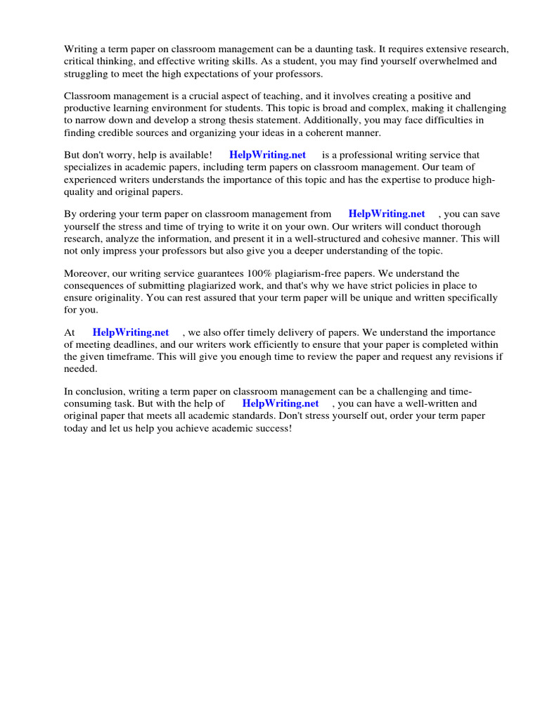 Term Paper Of Classroom Management PDF Teachers Classroom Management