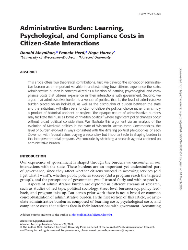 Administrative Burden. Moyn Herd | PDF | Policy | Medicaid