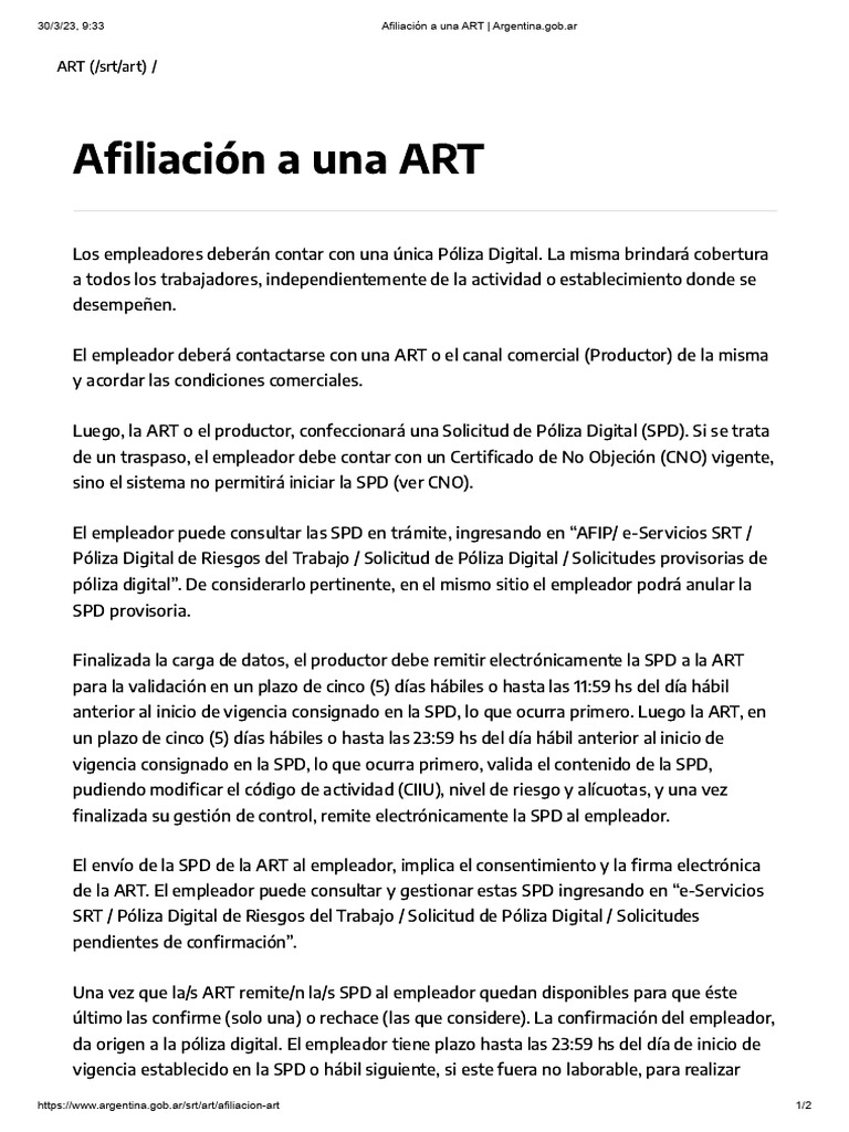 Afiliación A Una ART - Argentina - Gob.ar | Descargar gratis PDF | Póliza de seguros