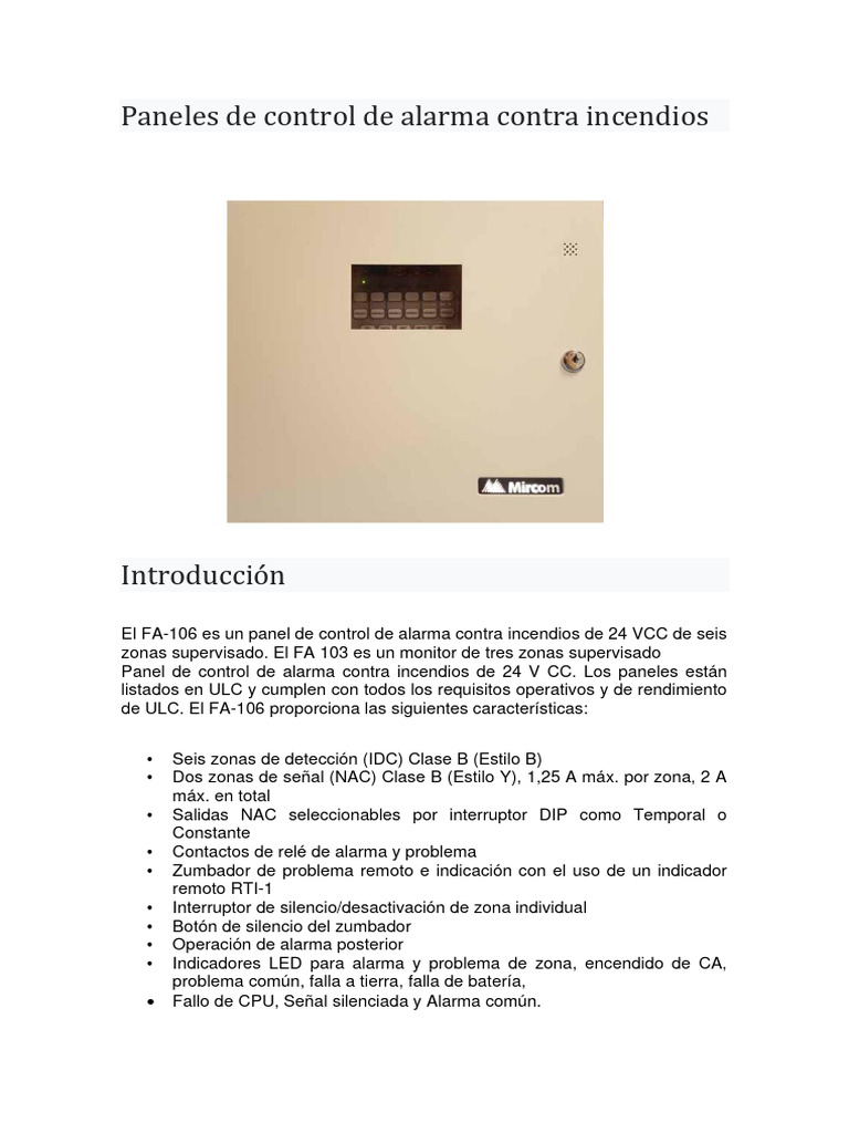 Paneles de Control de Alarma Contra Incendios | PDF | Relé | Diodo emisor de luz