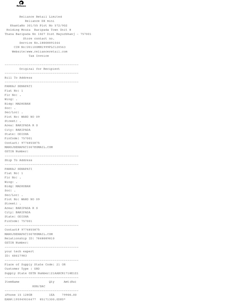 Iphone 15 Invoice | PDF | Taxes | Payments