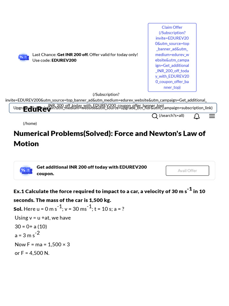 Class 9 Physics: Solved Problems | PDF | Force | Momentum