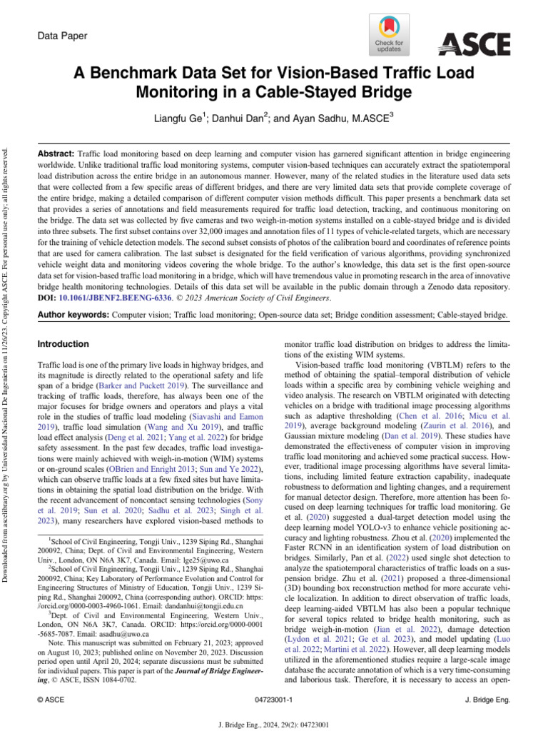 Ge Et Al 2023 A Benchmark Data Set For Vision Based Traffic Load Monitoring In A Cable Stayed