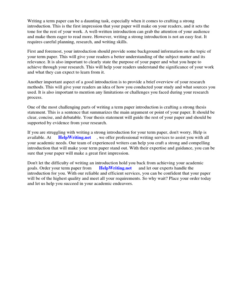Sample Introduction For A Term Paper | PDF | Essays | Thesis