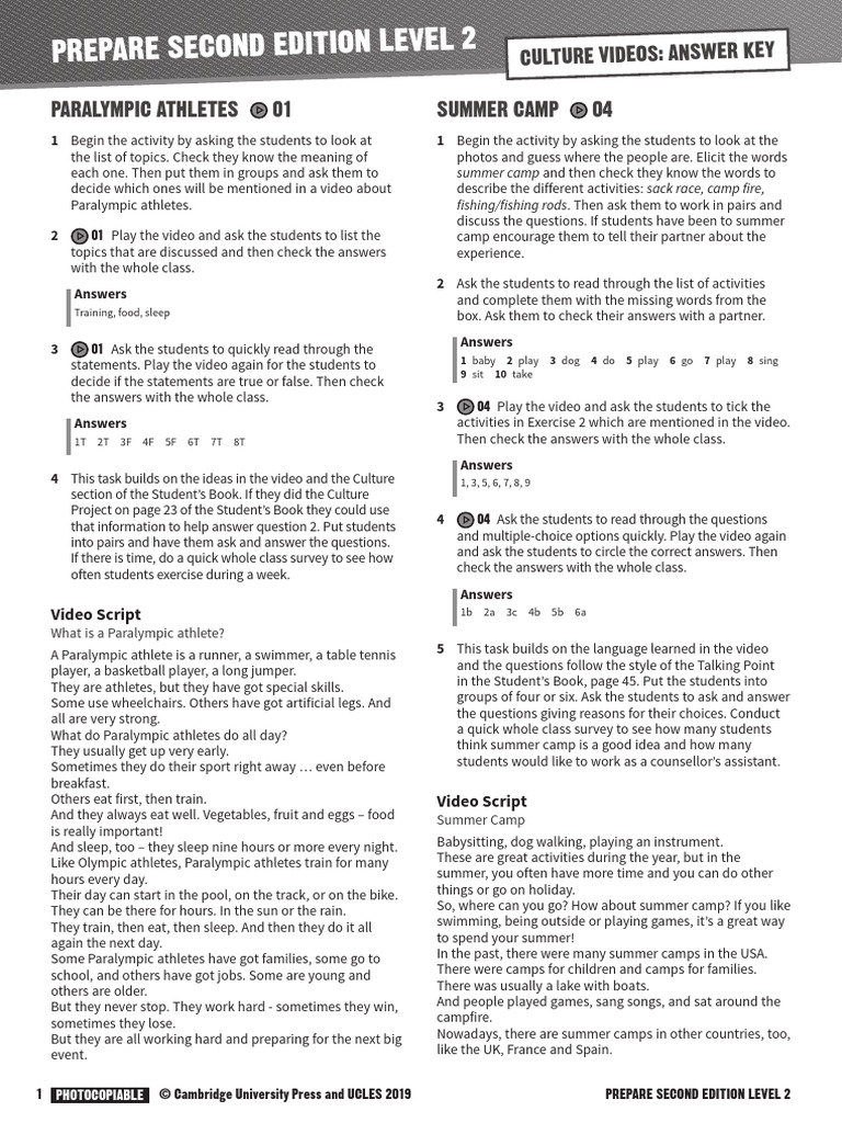 PREPARE_2_Culture Video answer key | PDF | Edinburgh