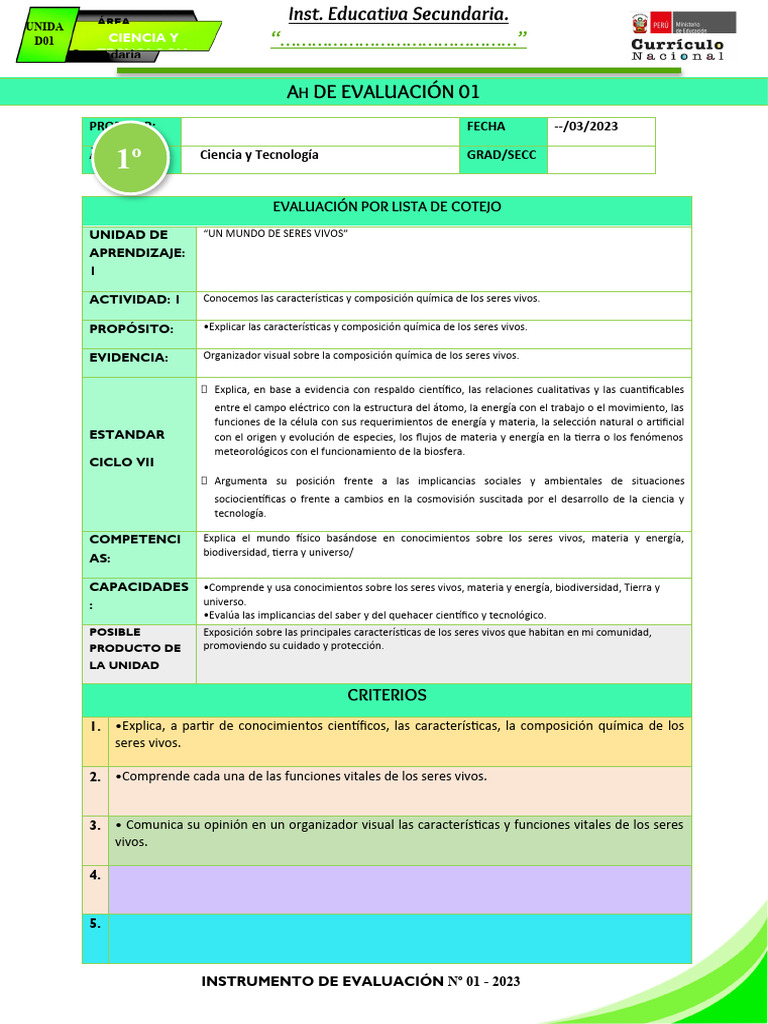 1º LC Act 1 - Cyt-U1 | PDF | Importar | Biodiversidad