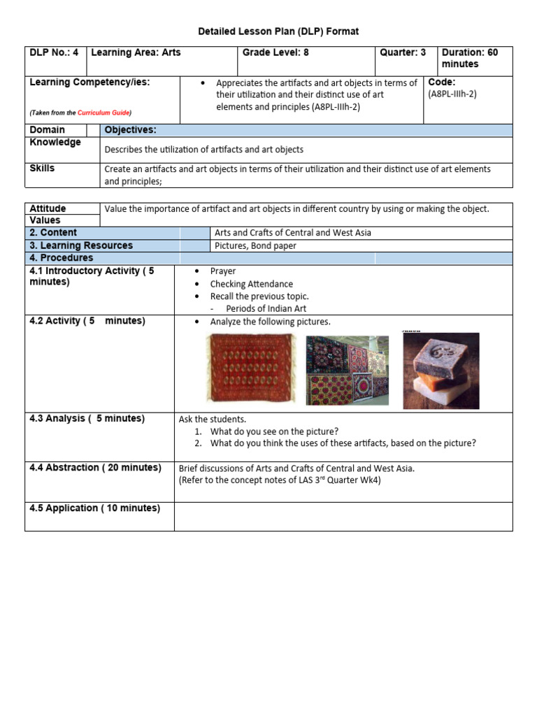 Iplan arts 8-3rd quarter -4 | PDF | Lesson Plan | Cognitive Psychology