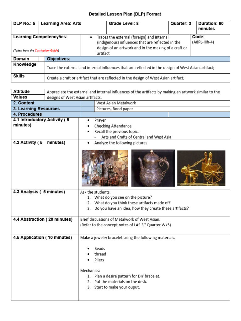 Grade 8 West Asian Art Lesson Plan | PDF | Artifact (Archaeology ...