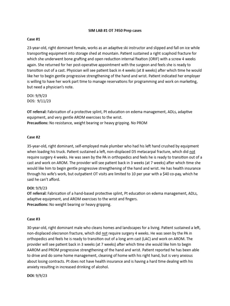 SIM LAB Prep Cases | PDF | Hand | Orthopedic Surgery