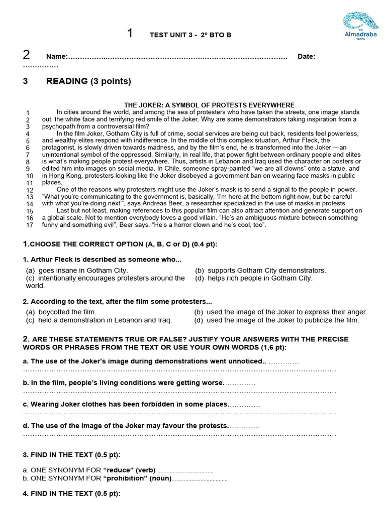 2 Bto. Unit 3 Test. | PDF