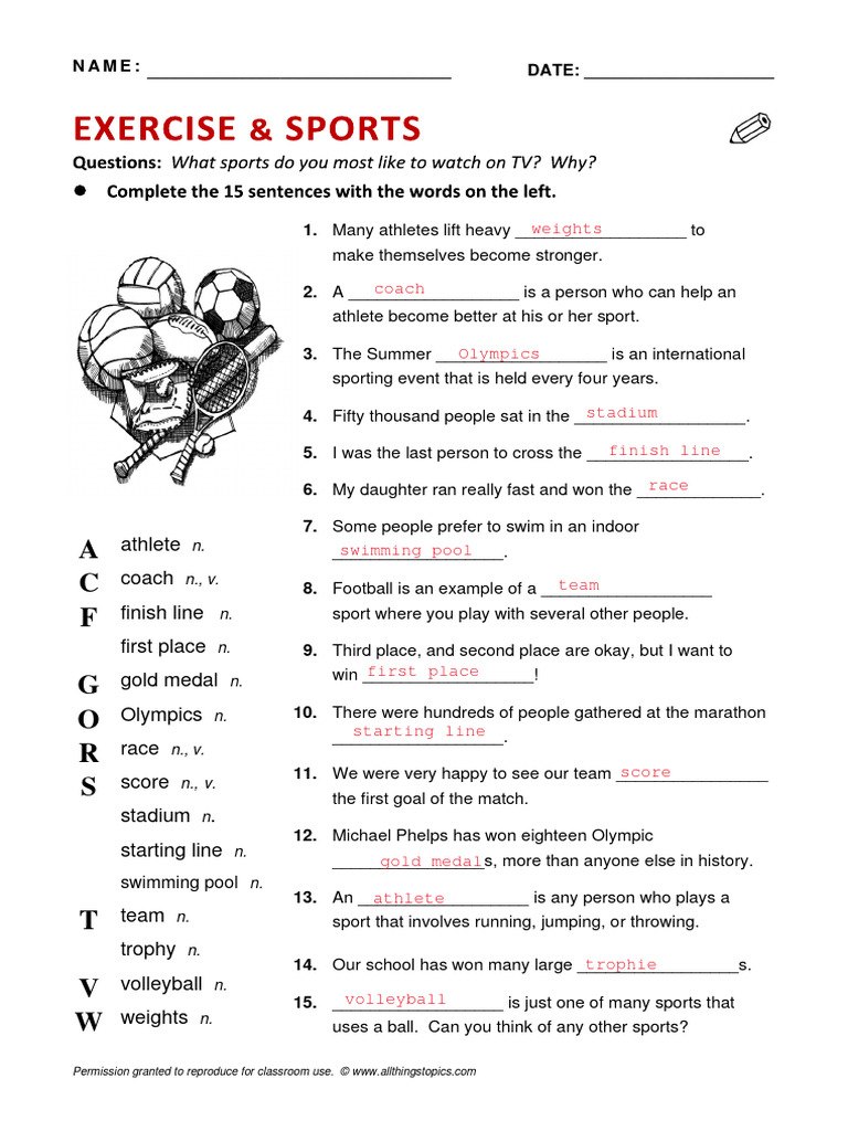 Sports Vocabulary Activity 1pdf | PDF | Entertainment | International ...