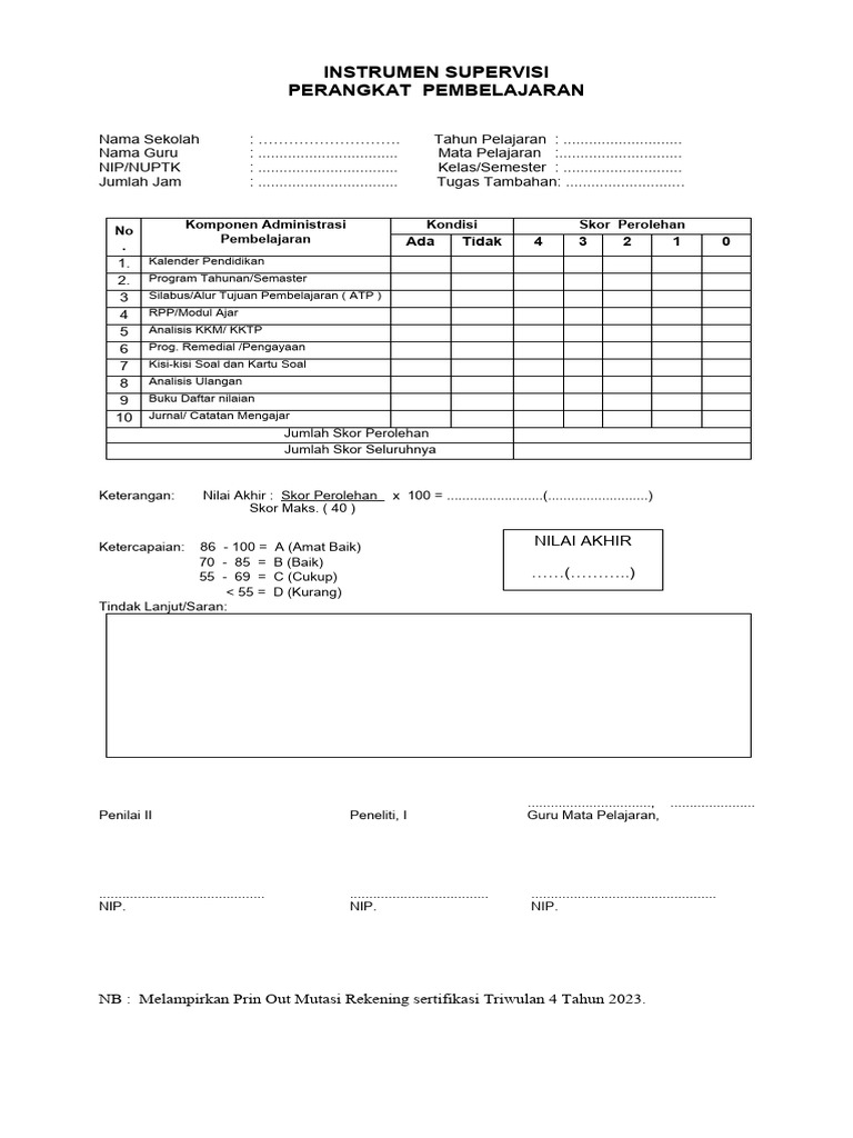 Instrumen Monev Guru - 2024 | PDF | Bisnis | Pengelolaan Keuangan & Uang