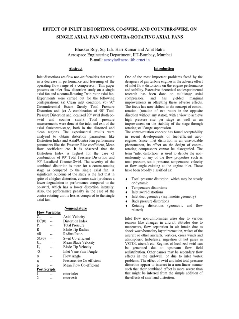 Effect of Inlet Distortions, Co-Swirl and Counter-Swirl On Single Axial ...