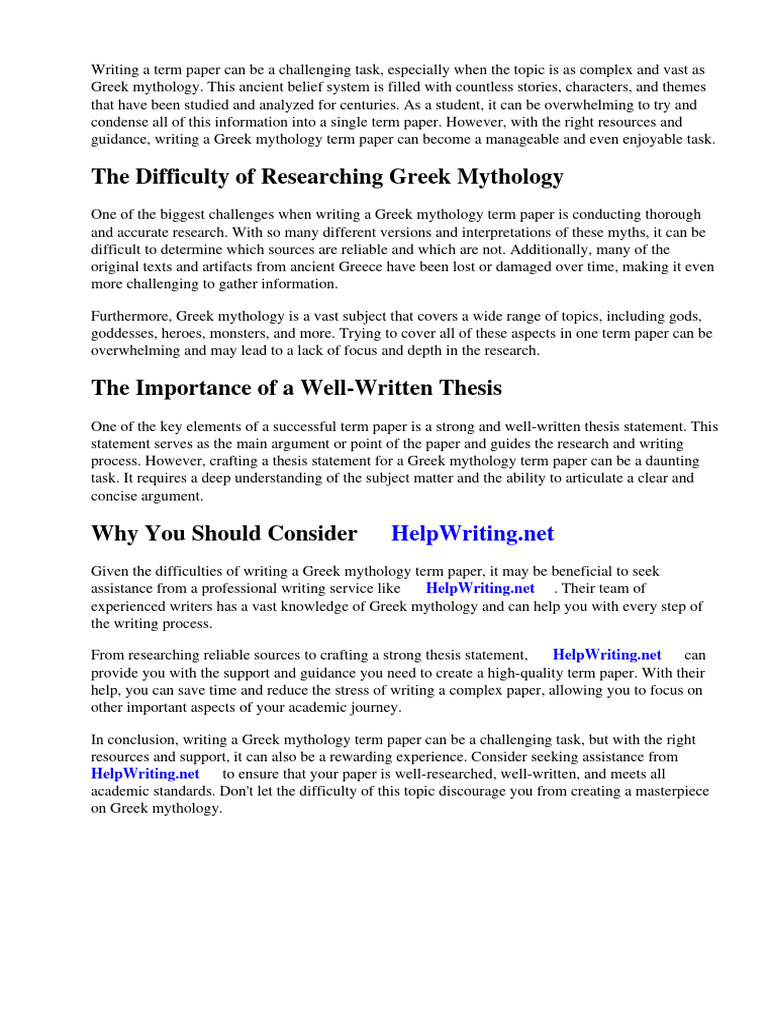Greek Mythology Term Paper | PDF | Greek Mythology | Essays