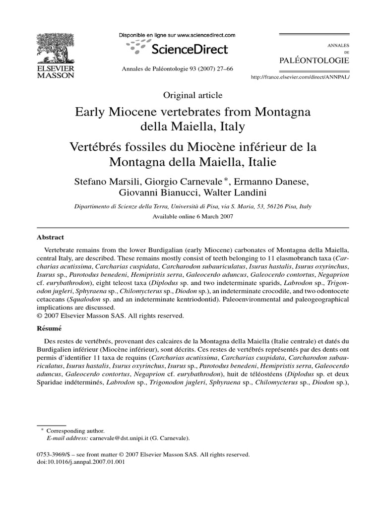 Early Miocene Vertebrates of Maiella | PDF