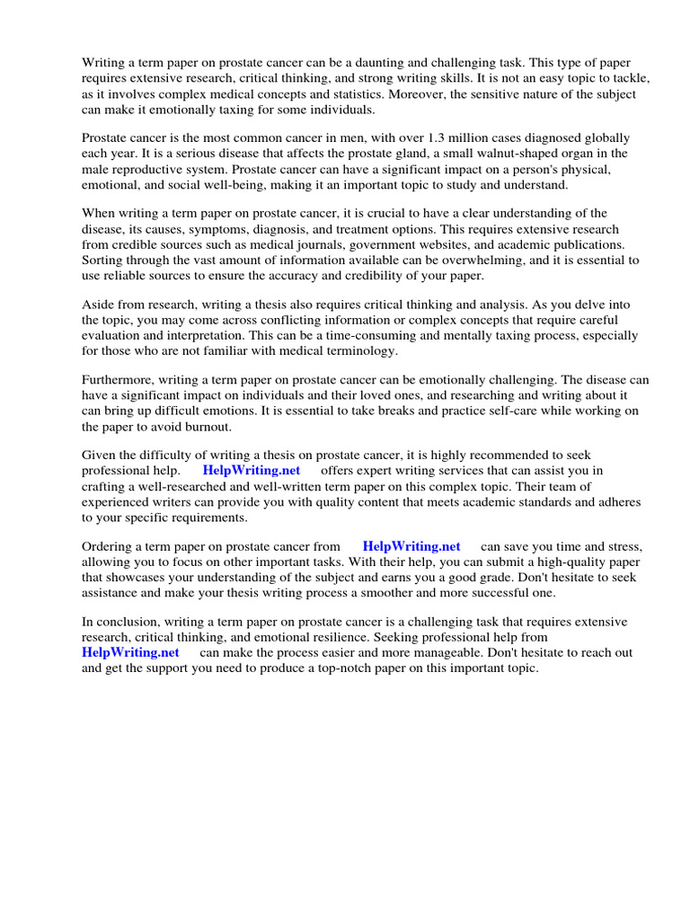 Prostate Cancer Term Paper | PDF | Prostate Cancer | Cancer