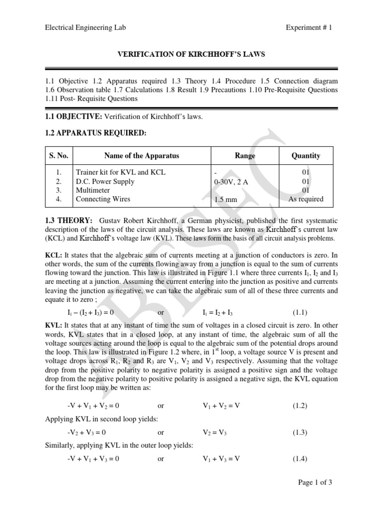 Kirchhoff's Laws | PDF | Metrology | Electrical Engineering