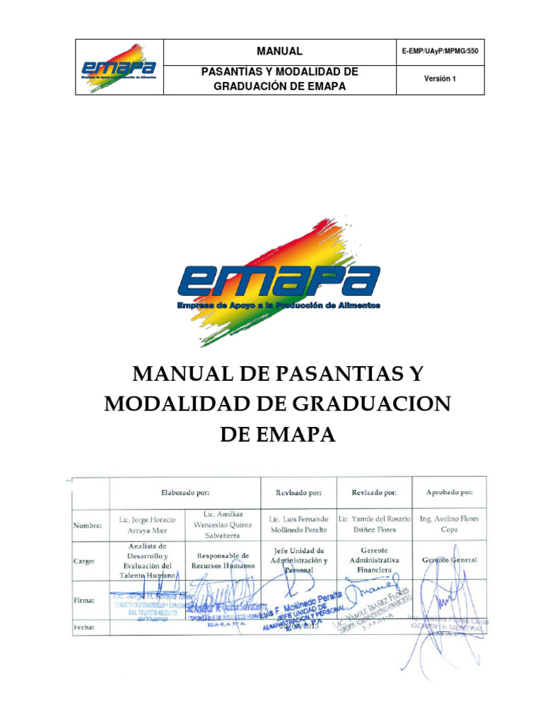 Manual Pasantias y Modalidad de Graduación en Emapa V1 | PDF | Educación más alta | Regulación
