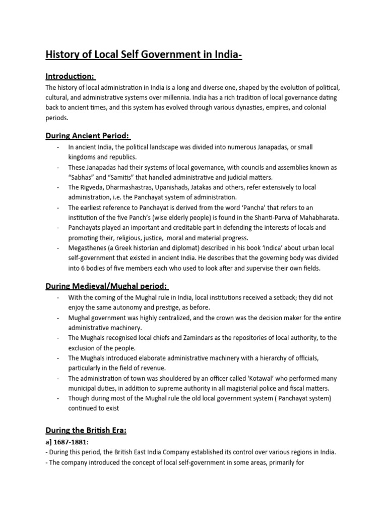 Evolution of Local Self-Government in India | PDF | Governance ...
