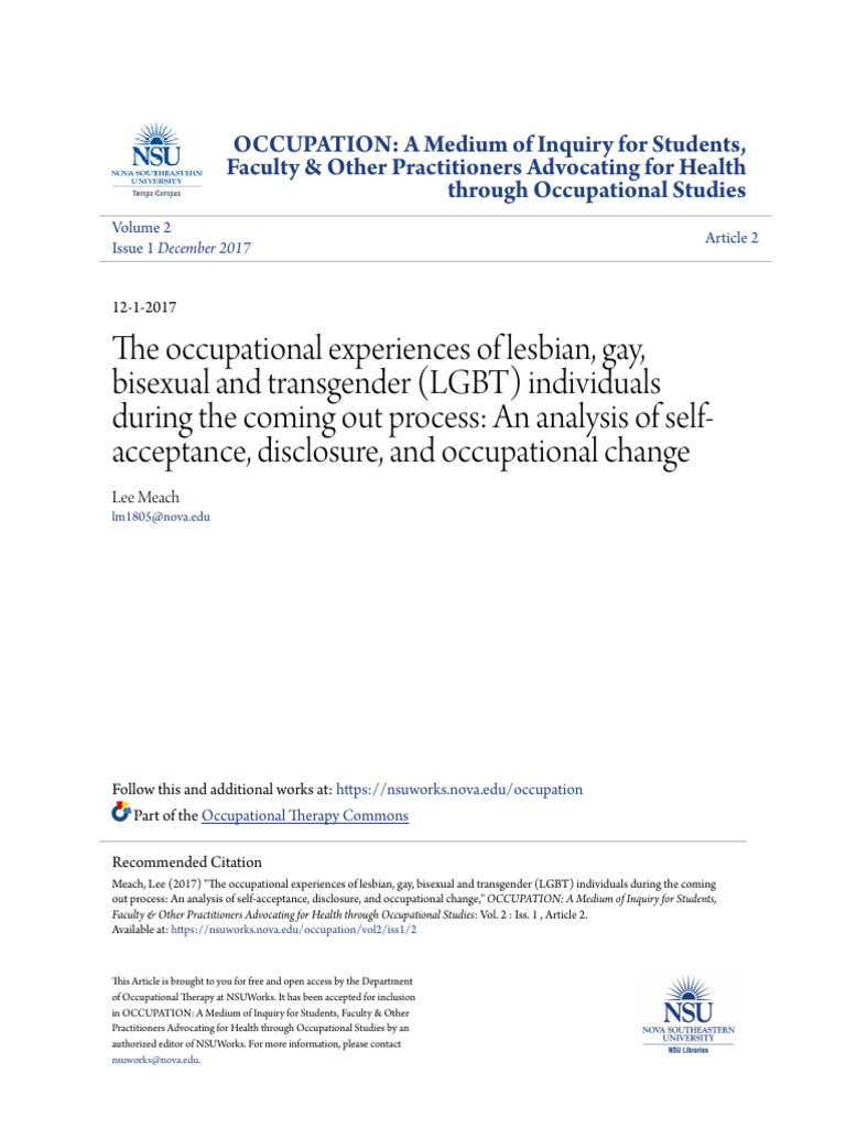 The Occupational Experiences of Lesbian, Gay, Bisexual and Transgender (LGBT) Individuals During ...
