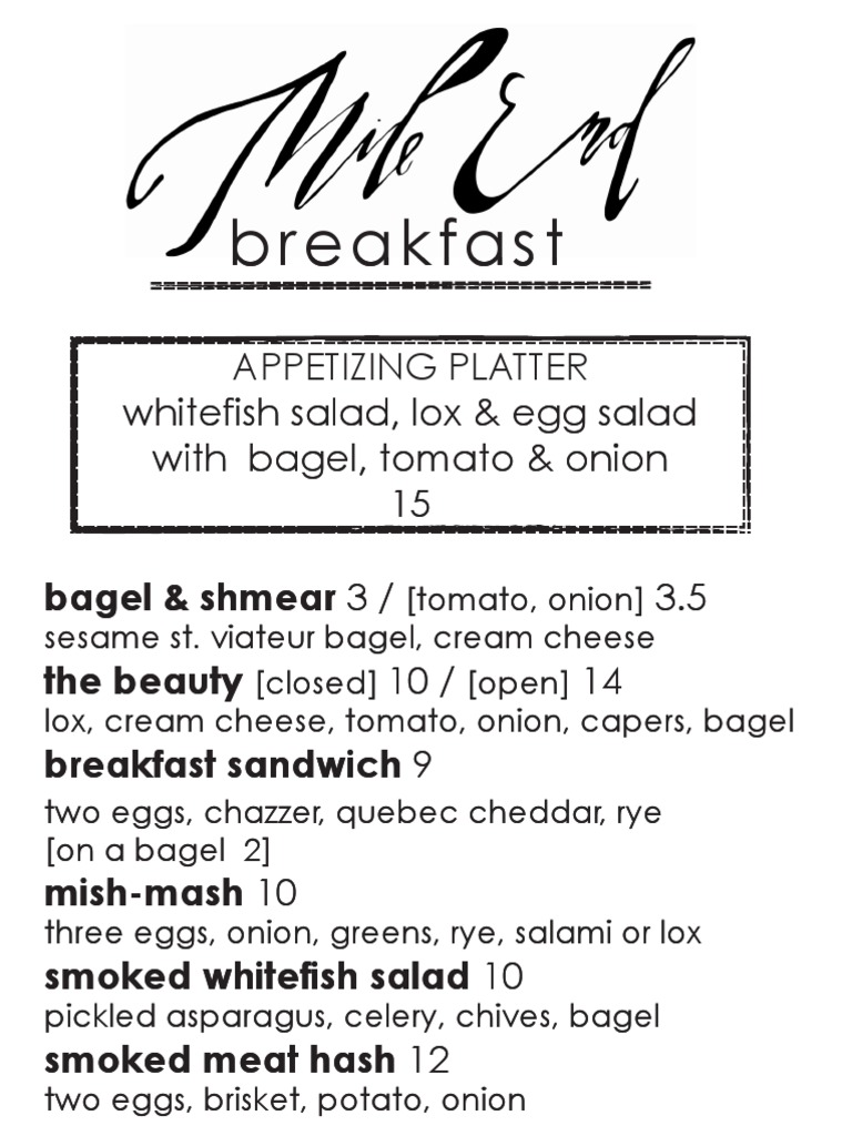 Mile End Menus | PDF | Pickling | Coleslaw