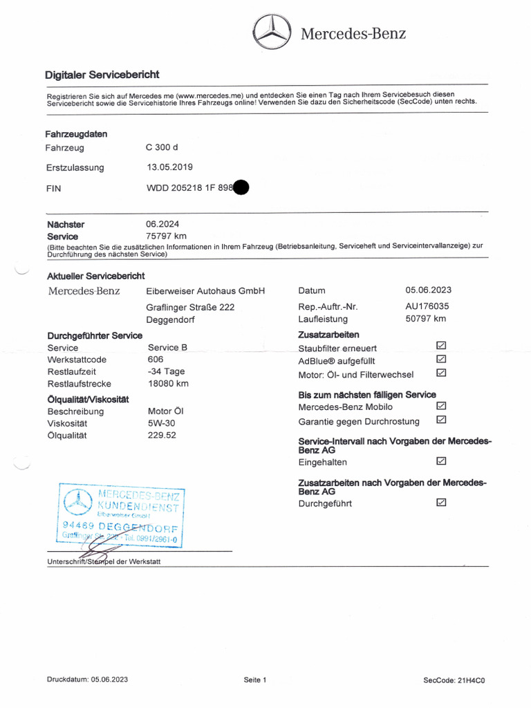 Mercedes Digitaler Servicebericht