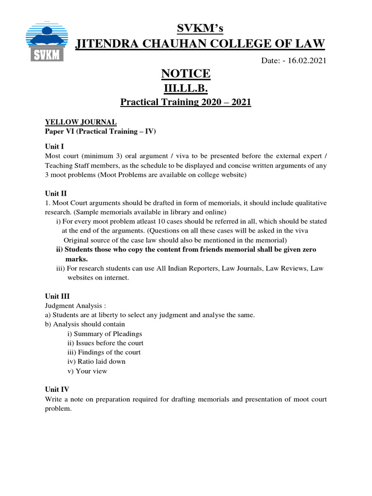 CDoc - III LLB Practical Training Topics and Moot Problem Yellow ...
