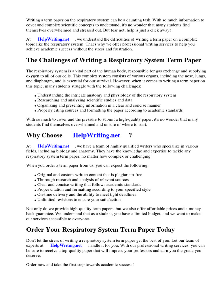 Respiratory System Term Paper | PDF | Respiratory Tract | Lung