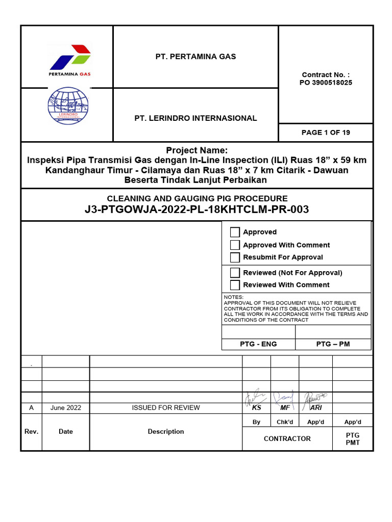 b.3 j3 Ptgowja 2022 PL 18ctrdwn18khtclm PR 003 - Cleaning - Gauging Pig Procedure | PDF | Pipe ...
