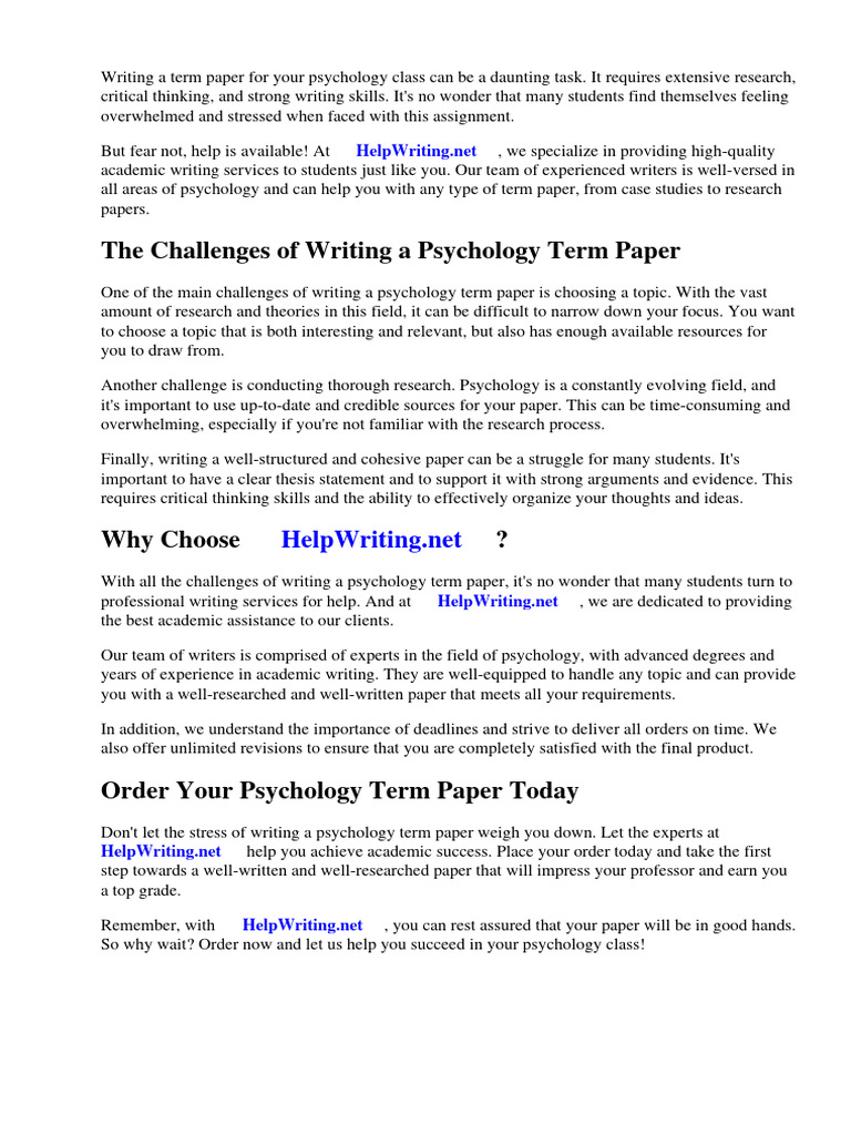 Psychology Term Paper Help | PDF | Psychology | Thought