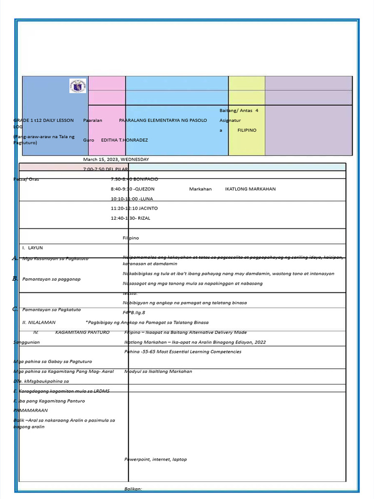 Filipino 4 Lesson Plan | PDF